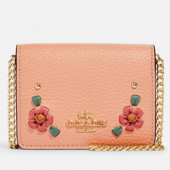 Coach | Bags | Coach Mini Wallet On Chain Floral Design Pink Woc | Poshmark